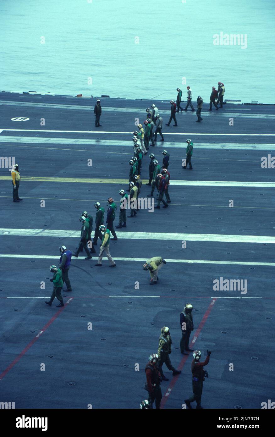 FOD walk aboard USS Ranger, CV-61, aircraft carrier Stock Photo - Alamy