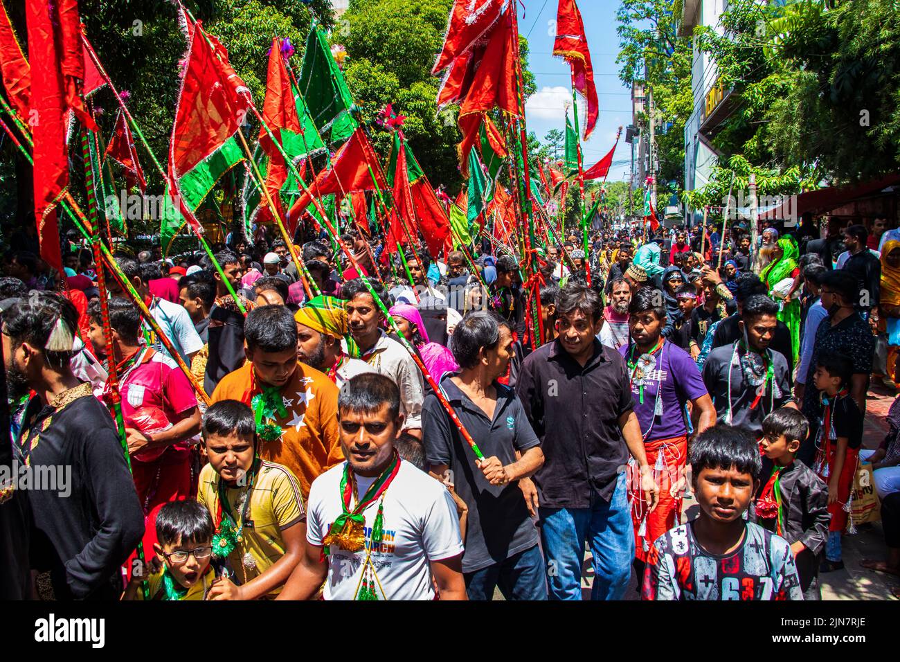 Bangladesh. 09th Aug, 2022. Bangladeshi Shia Muslims march and carry ...