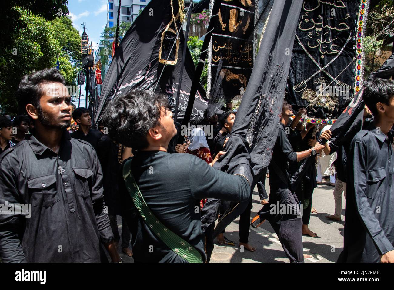 Bangladesh. 09th Aug, 2022. Bangladeshi Shia Muslims march and carry ...