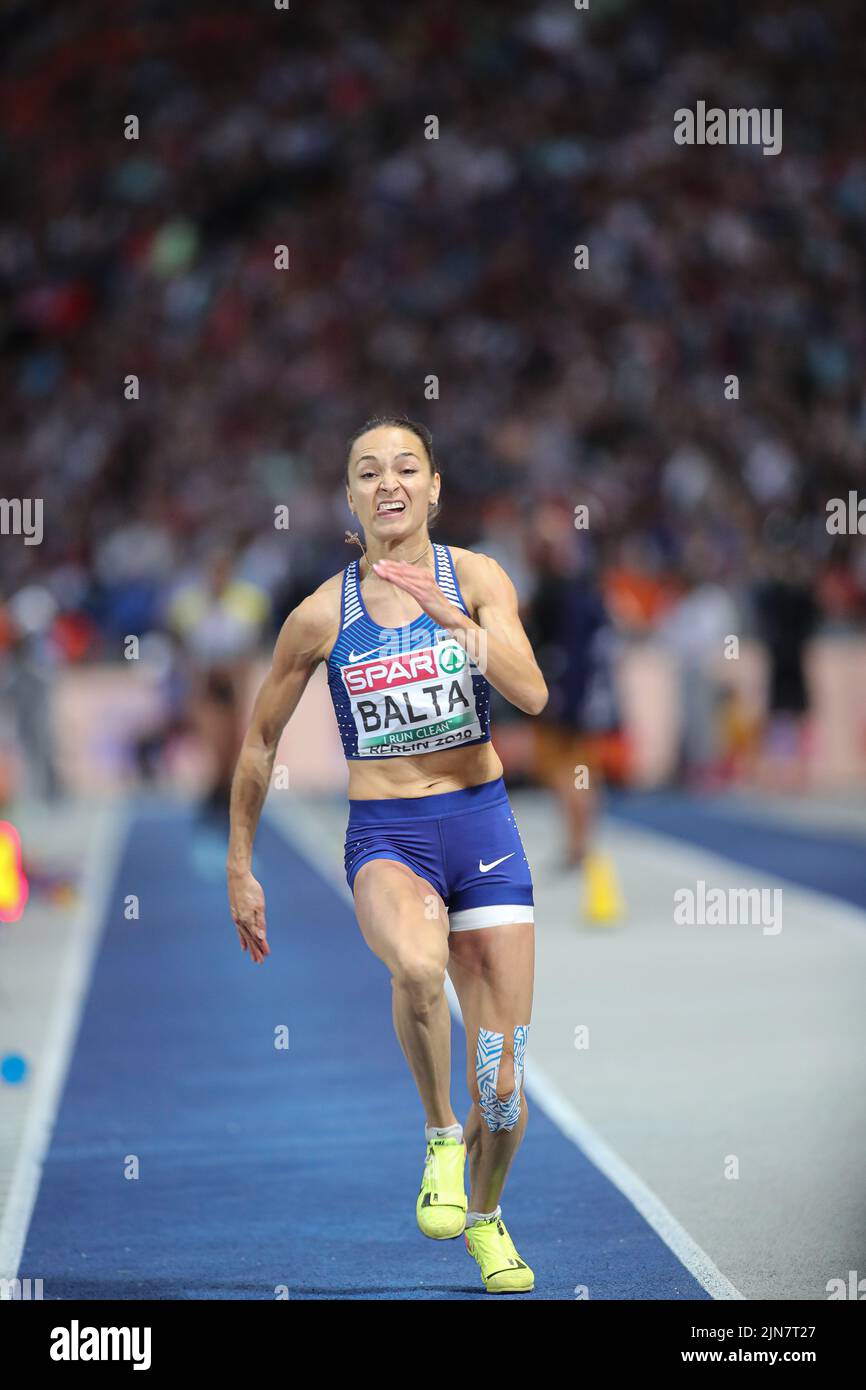 Ksenija Balta participating in the long jump at the European Athletics ...