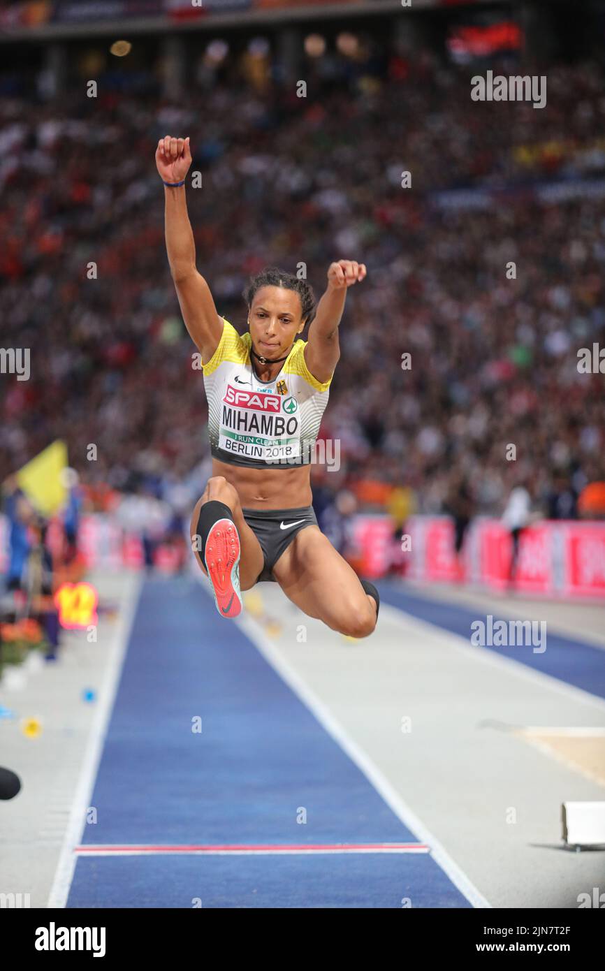 Malaika Mihambo participating in the long jump at the European ...