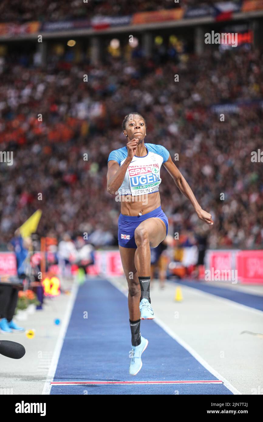 Shara Proctor participating in the long jump at the European Athletics ...