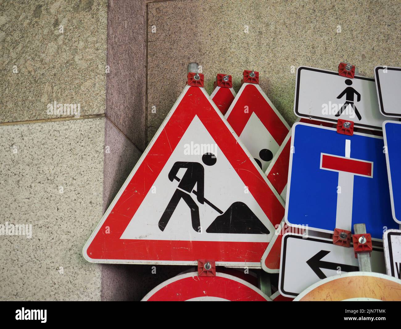 many German signs including no parking and no stopping, no way and ...