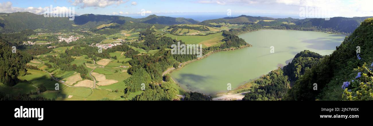 Furnas Lake, Lagoa das Furnas, crater lake in the volcanic formation of ...