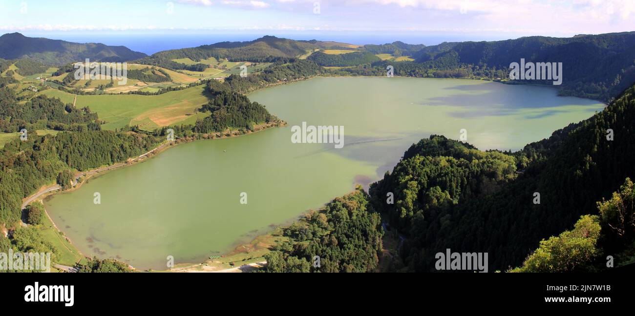 Furnas Lake, Lagoa das Furnas, crater lake in the volcanic formation of ...