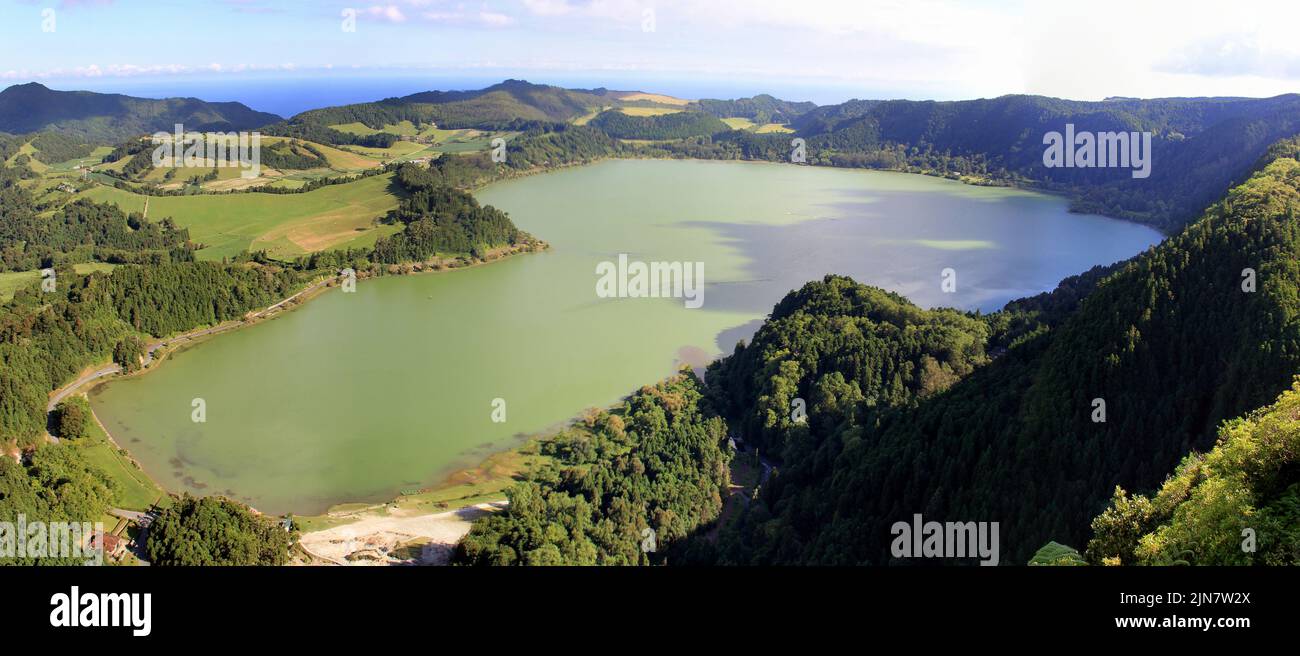 Furnas Lake, Lagoa das Furnas, crater lake in the volcanic formation of ...