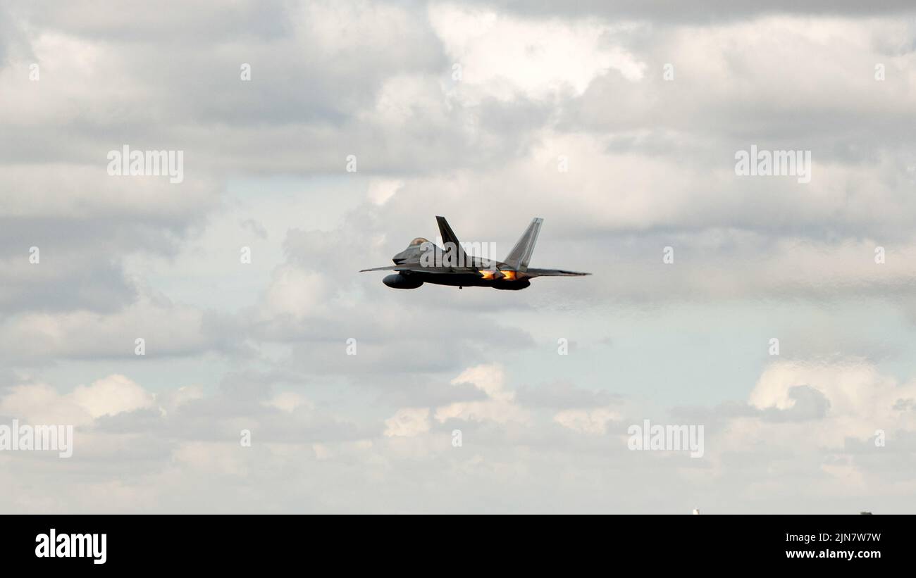 An F-22 Raptor assigned to the 90th Fighter Squadron, 3rd Wing ...