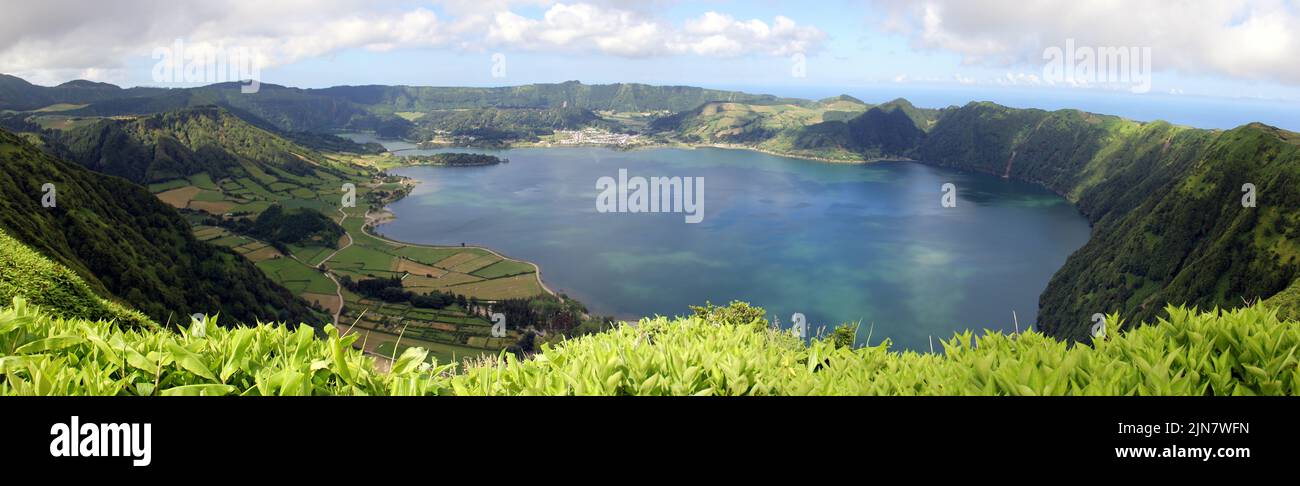 Lagoa Azul, view from Northern point, Miradouro das Cumeeiras, in ... Lagoa Azul, view from Northern point, Miradouro das Cumeeiras, in ...