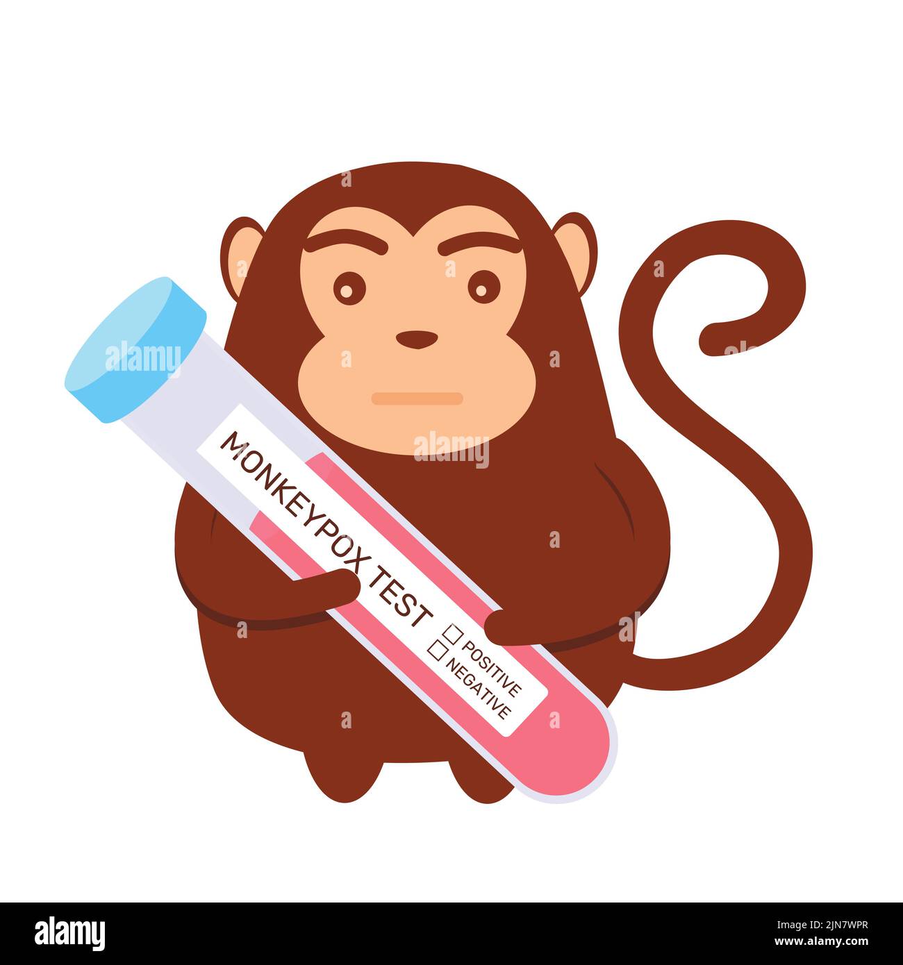 Cartoon monkey holding test tube with blood for Monkeypox virus test ...
