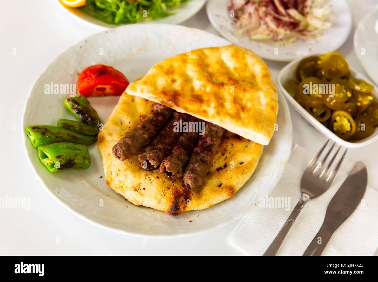 Turkish shish kofte kebab Stock Photo - Alamy