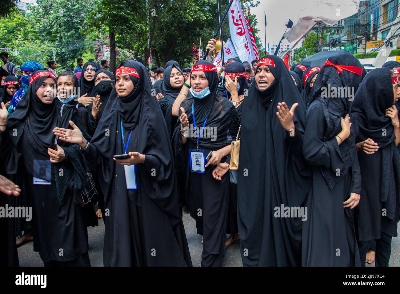 Bangladesh. 9th Aug, 2022. Bangladeshi Shia Muslims march and carry the ...