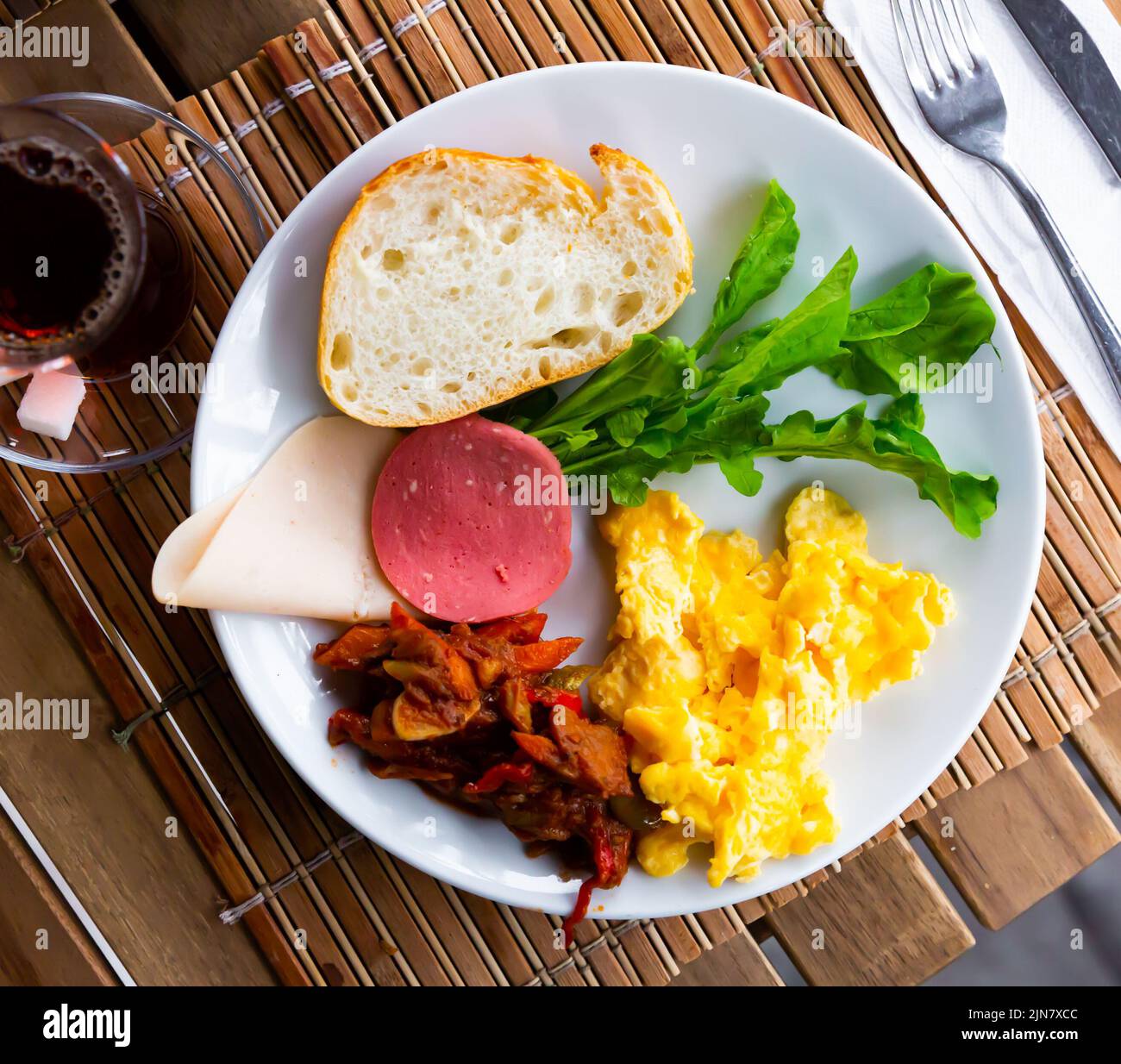 Halal breakfast at the hotel Stock Photo - Alamy