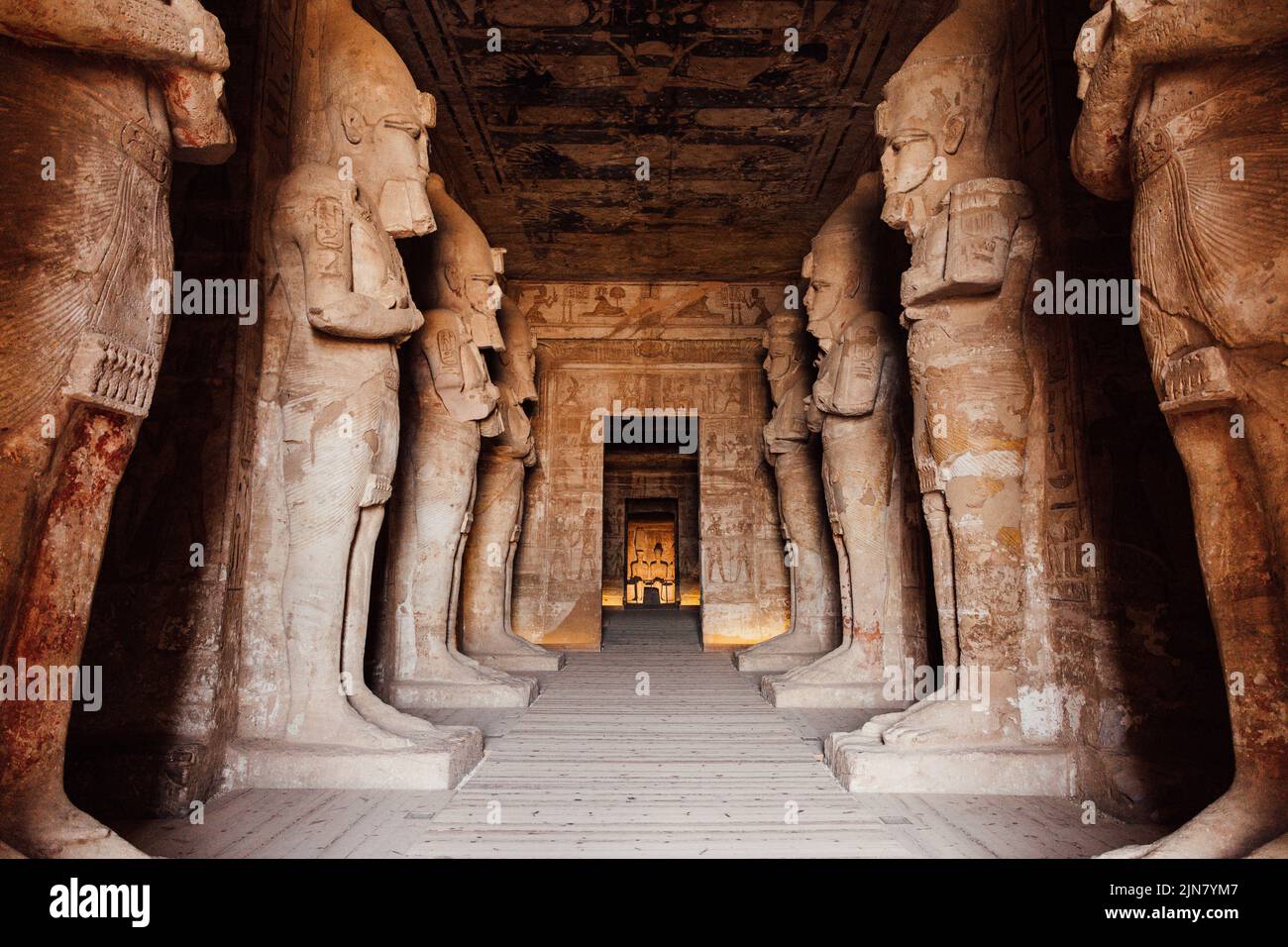 The interior of the The Great Temple at Abu Simbel in Upper Egypt, near ...