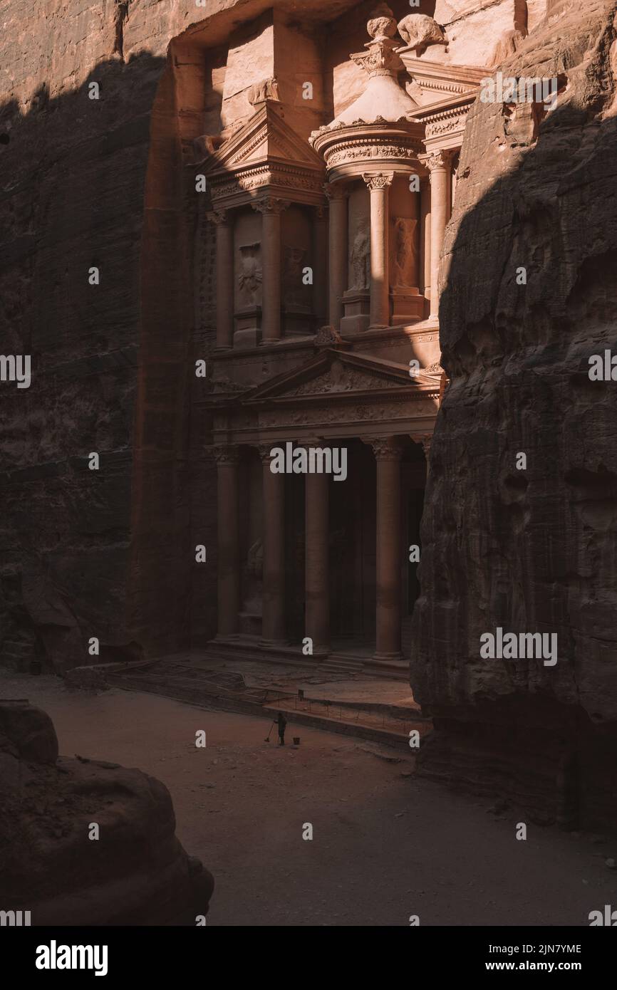 The Al-Khazneh temple during sunset in the ancient Arab Nabatean ...