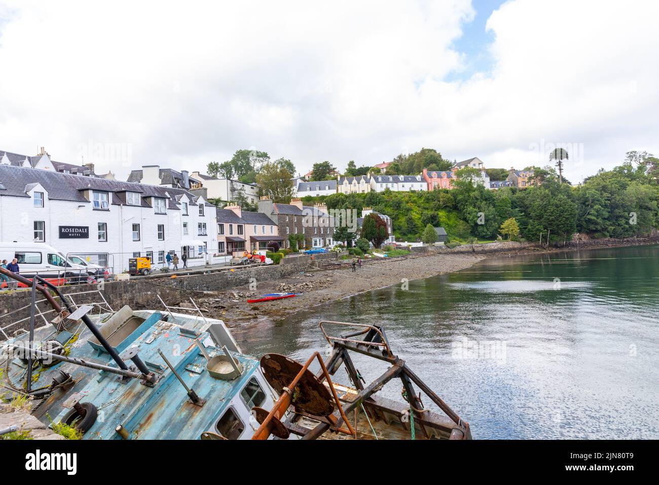 Portree, capital of Isle of Skye, harbour and fishing boat,Scotland,UK ...
