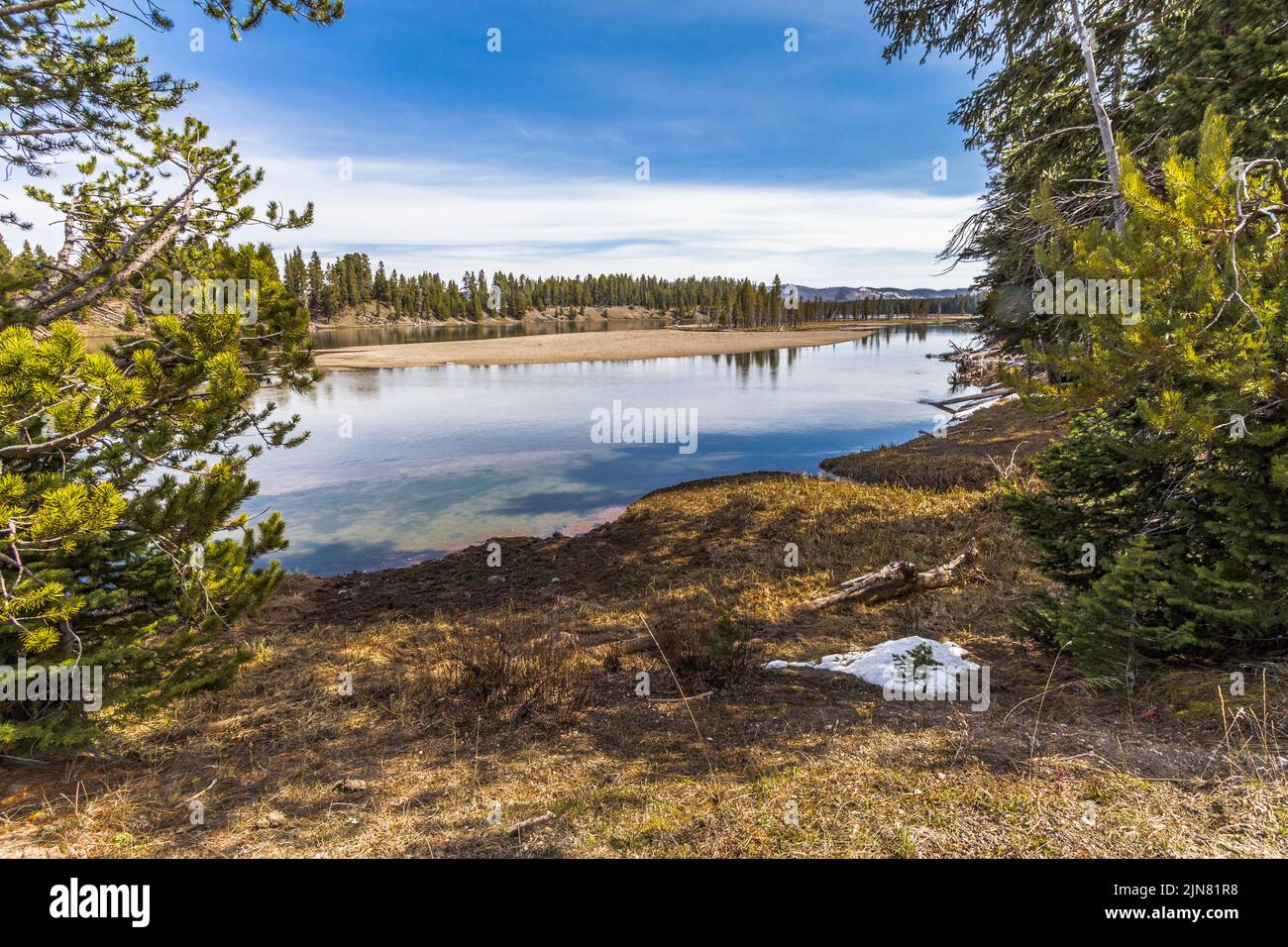 The Yellowstone river taken from beside the fishing bridge in ...