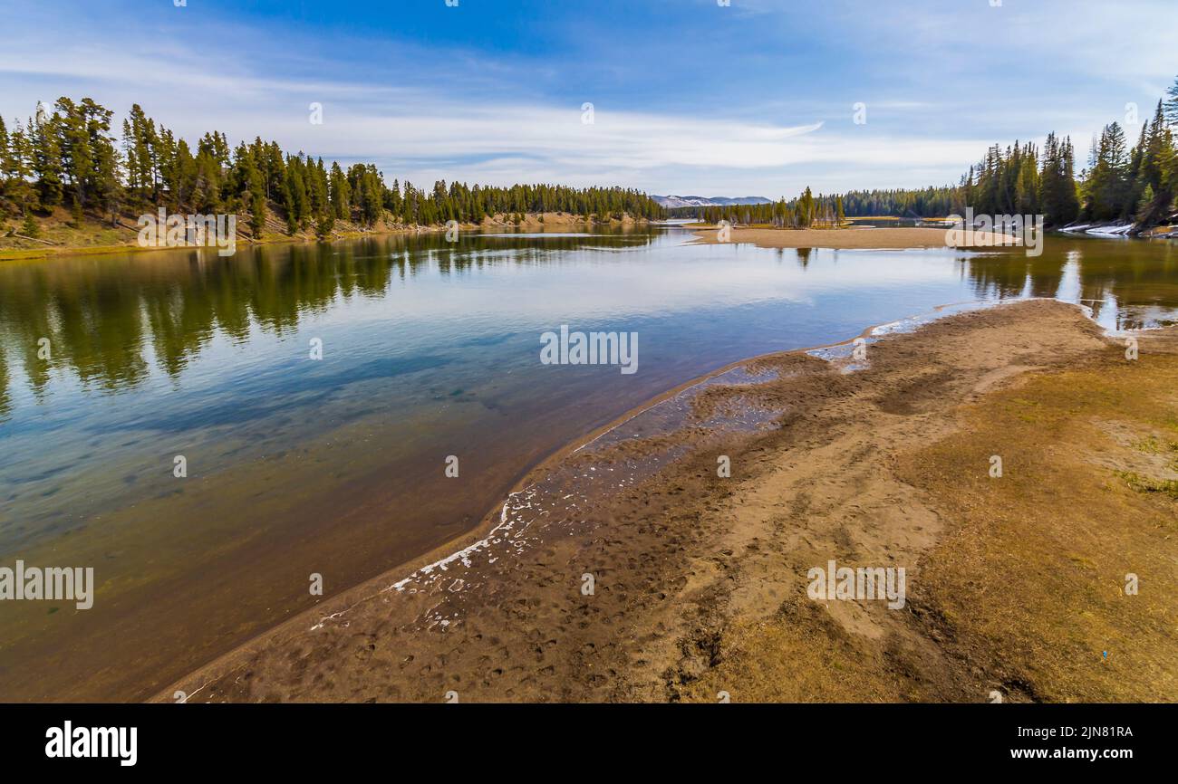 The Yellowstone river taken from the fishing bridge in Yellowstone ...