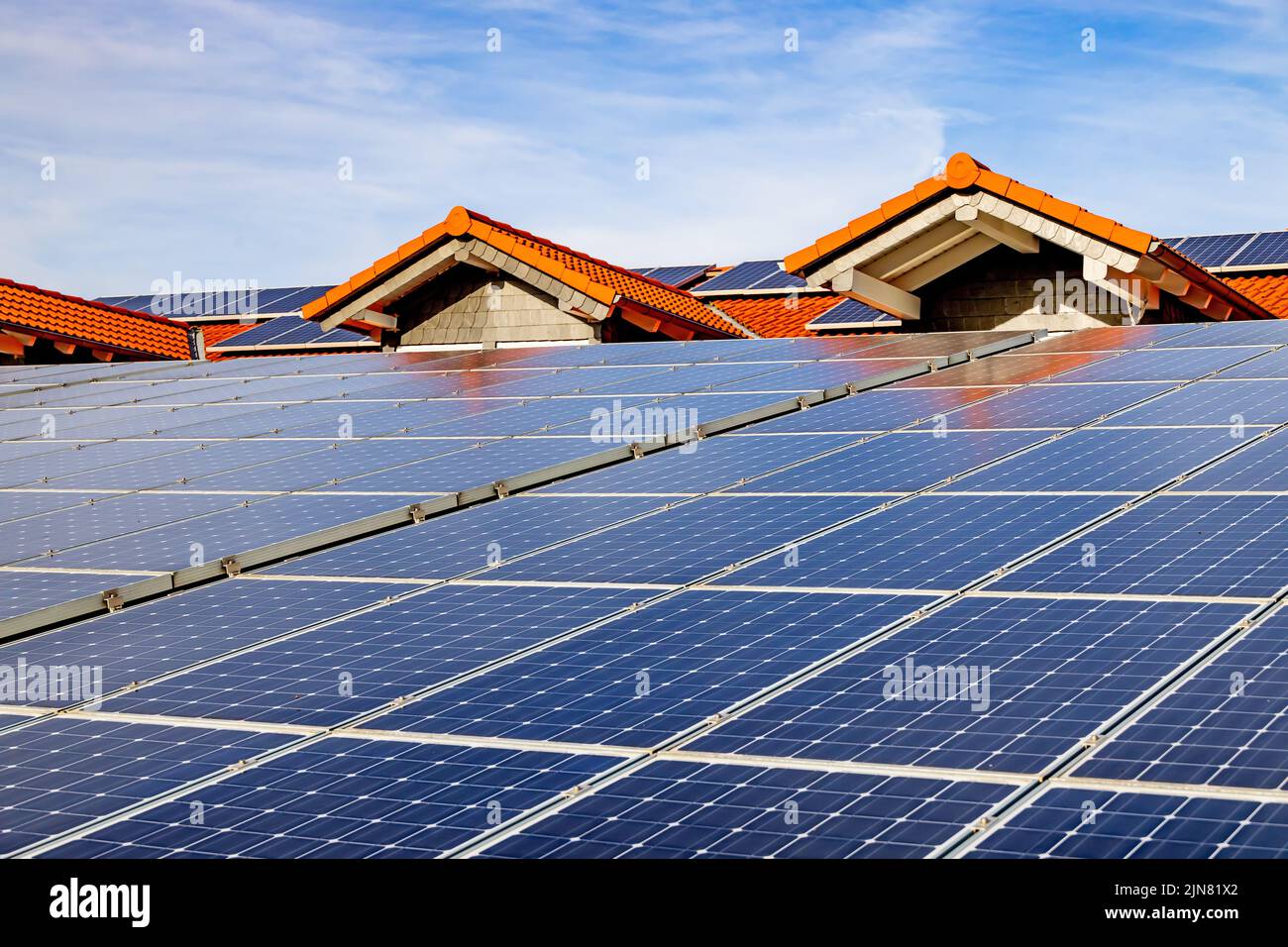 Photovoltaic panels on the roof . Roof Of Solar Panels. View of solar ...