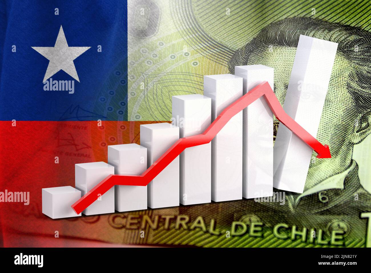 Economy Graph: Downward Arrow, Cash Chilean Pesos, and Chile Flag Stock ...