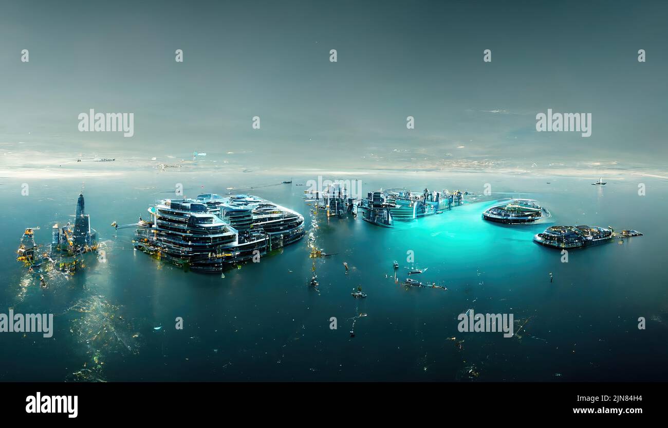 Floating city, conceptual illustration Stock Photo - Alamy