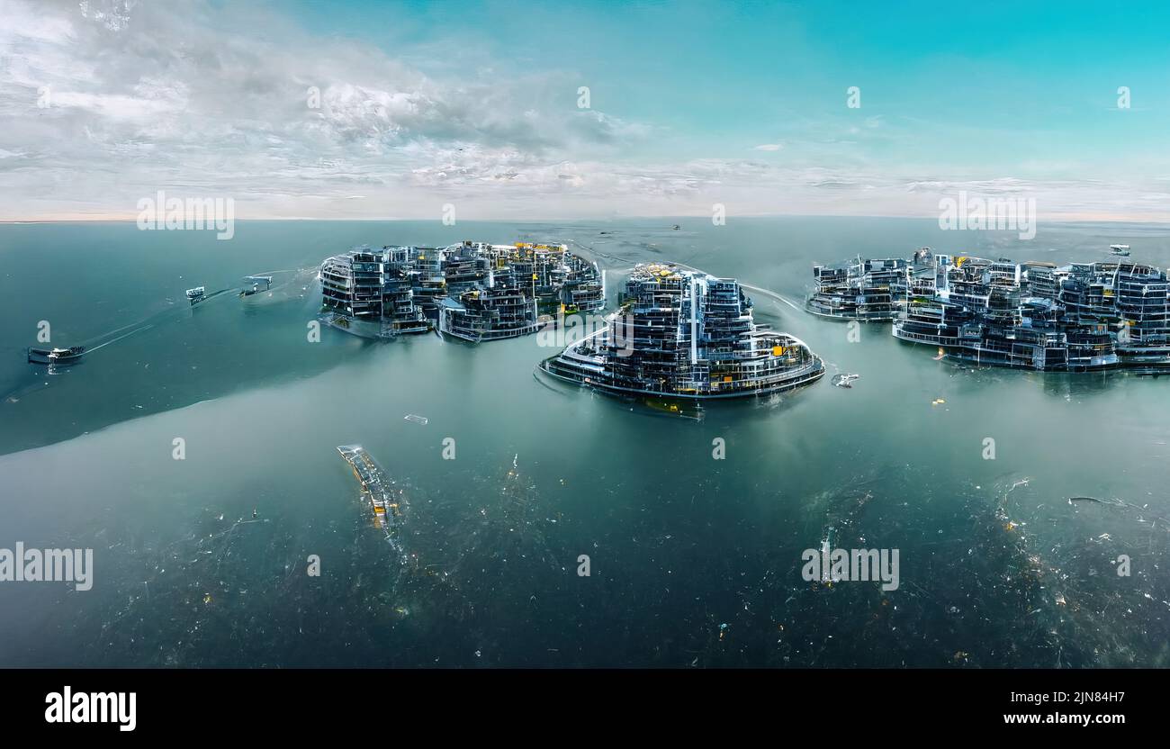 Floating city, conceptual illustration Stock Photo - Alamy