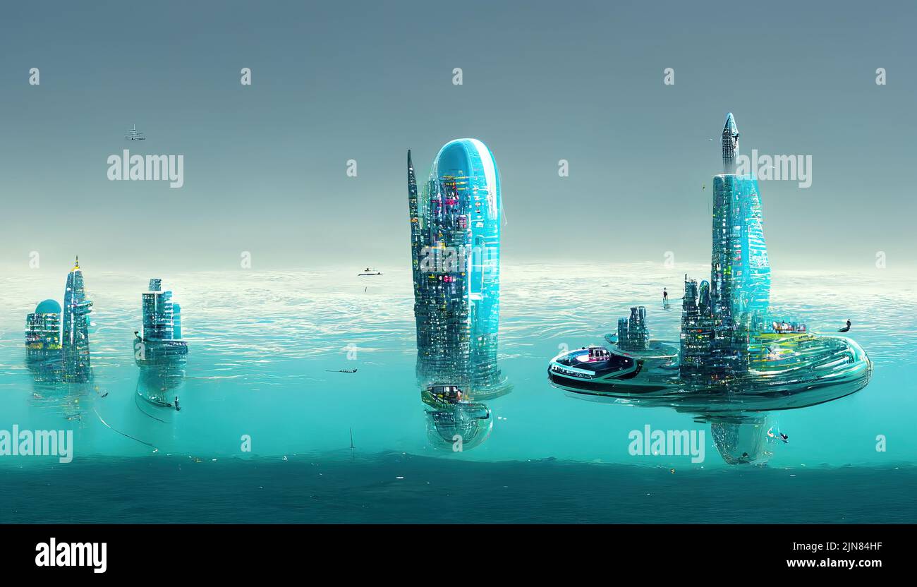 Floating city, conceptual illustration Stock Photo - Alamy