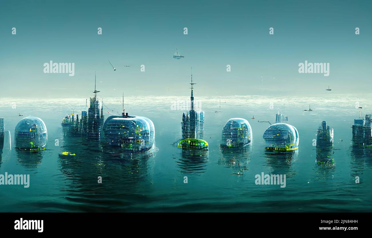 Floating city, conceptual illustration Stock Photo - Alamy