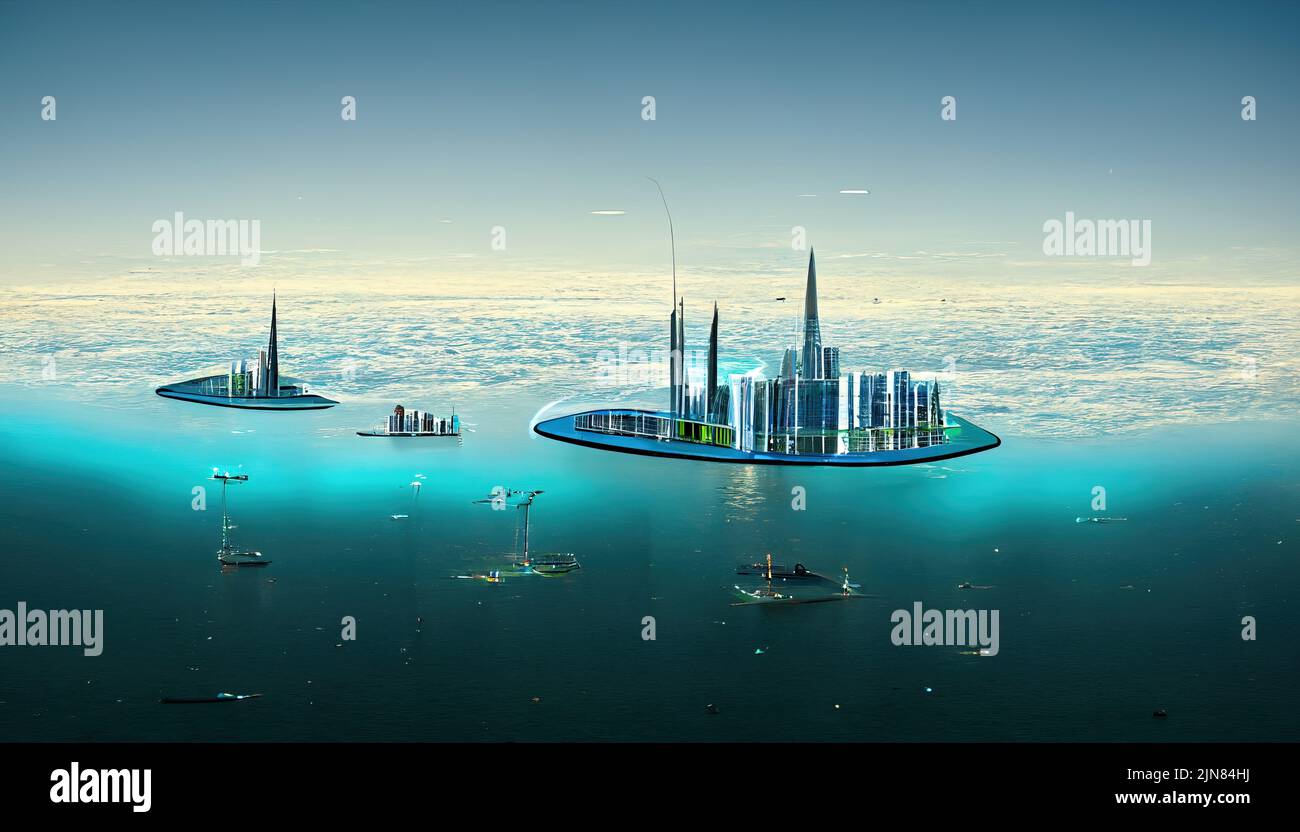 Floating city, conceptual illustration Stock Photo - Alamy