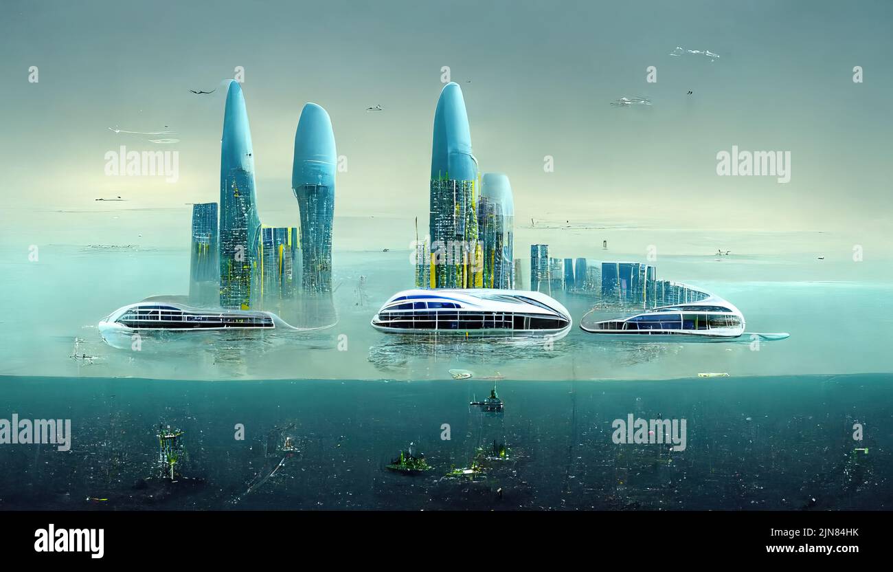 Floating city, conceptual illustration Stock Photo - Alamy