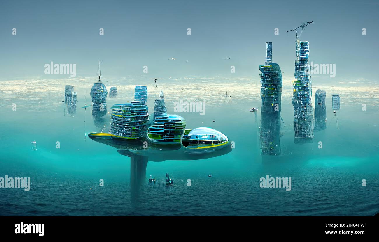 Floating city, conceptual illustration Stock Photo - Alamy
