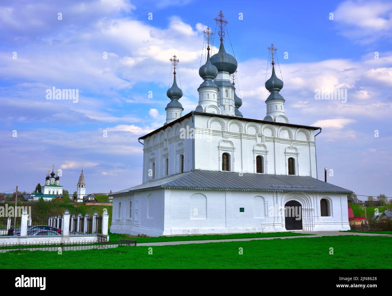 The white-stone Peter and Paul Church. The facade of the old church, a ...