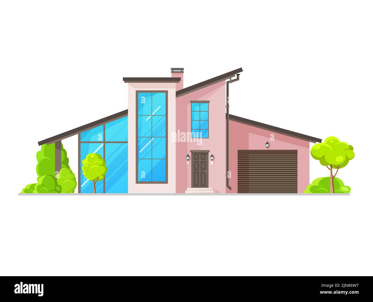 Residential neighborhood, custom built house building with large glass ...