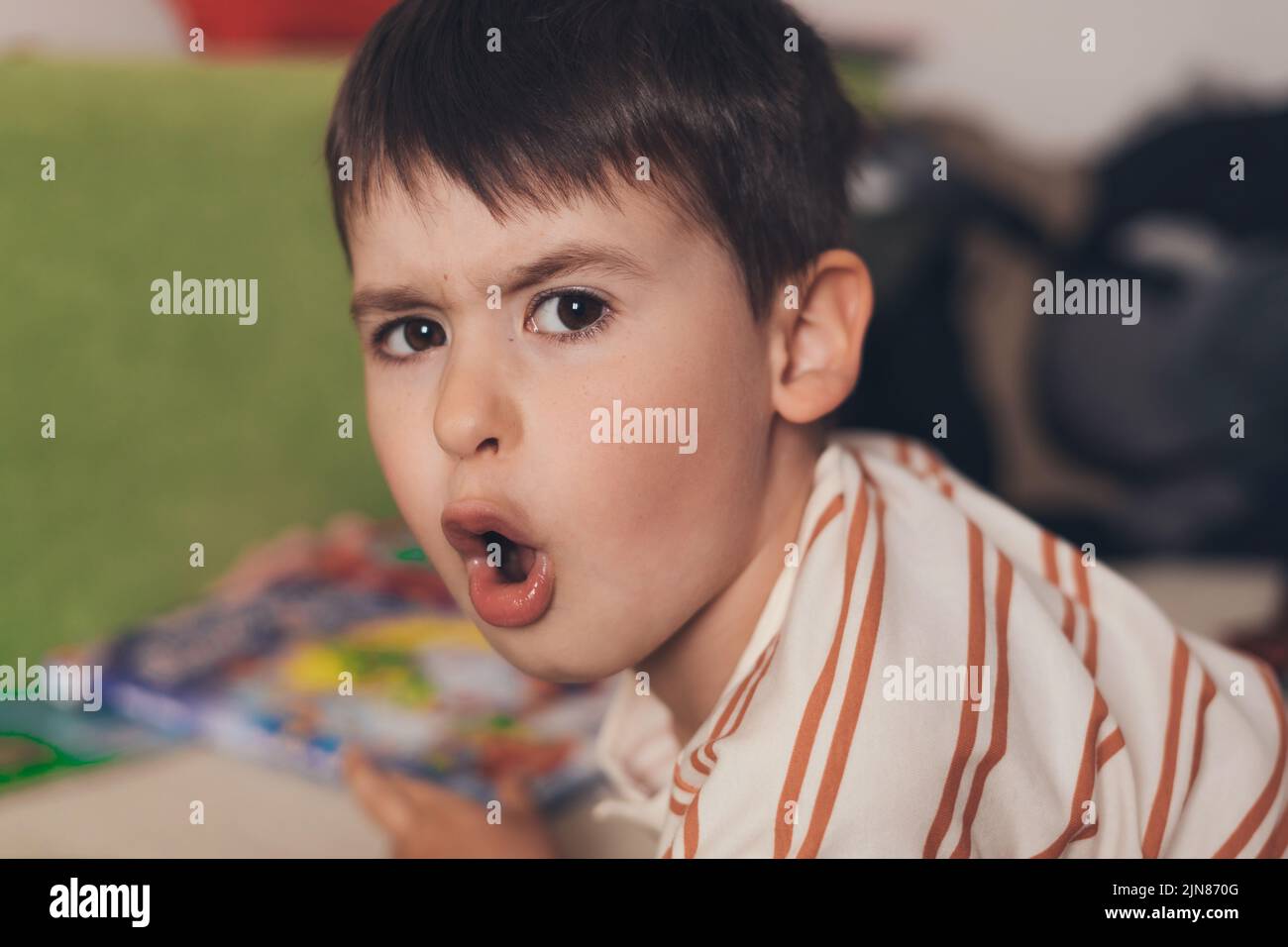Angry boy shouted at his mother to complain on his younger sister ...