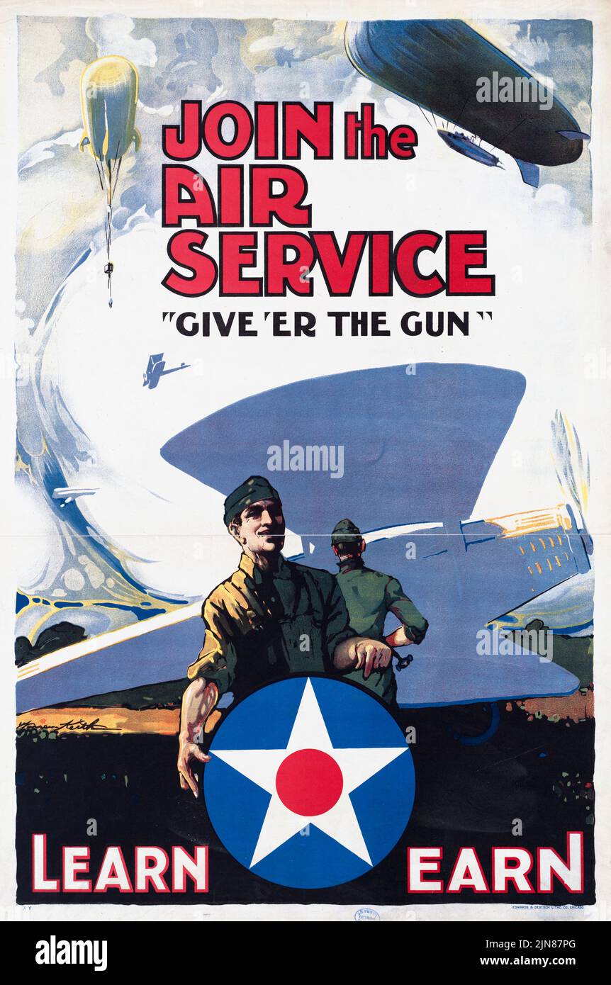 Join the air service. Give ‘er the gun (1918) American World War I era ...