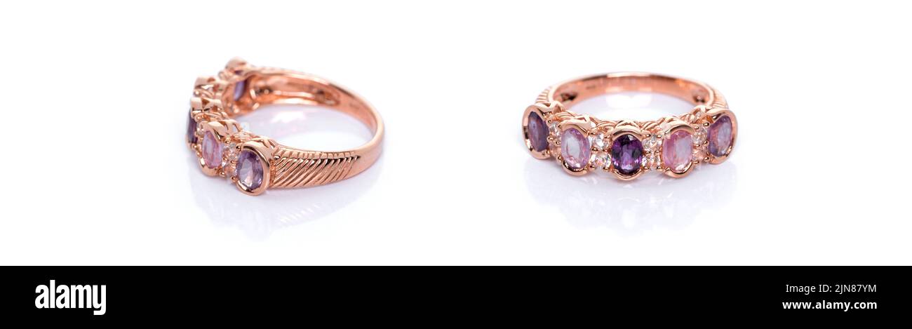 Pink and purple sapphire with diamond Jewel or gems ring on white ...