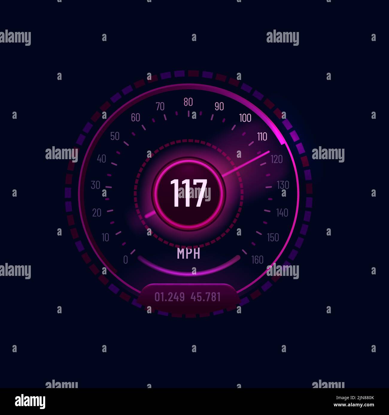 Futuristic car neon speedometer gauge dial. Vehicle odometer indicator ...