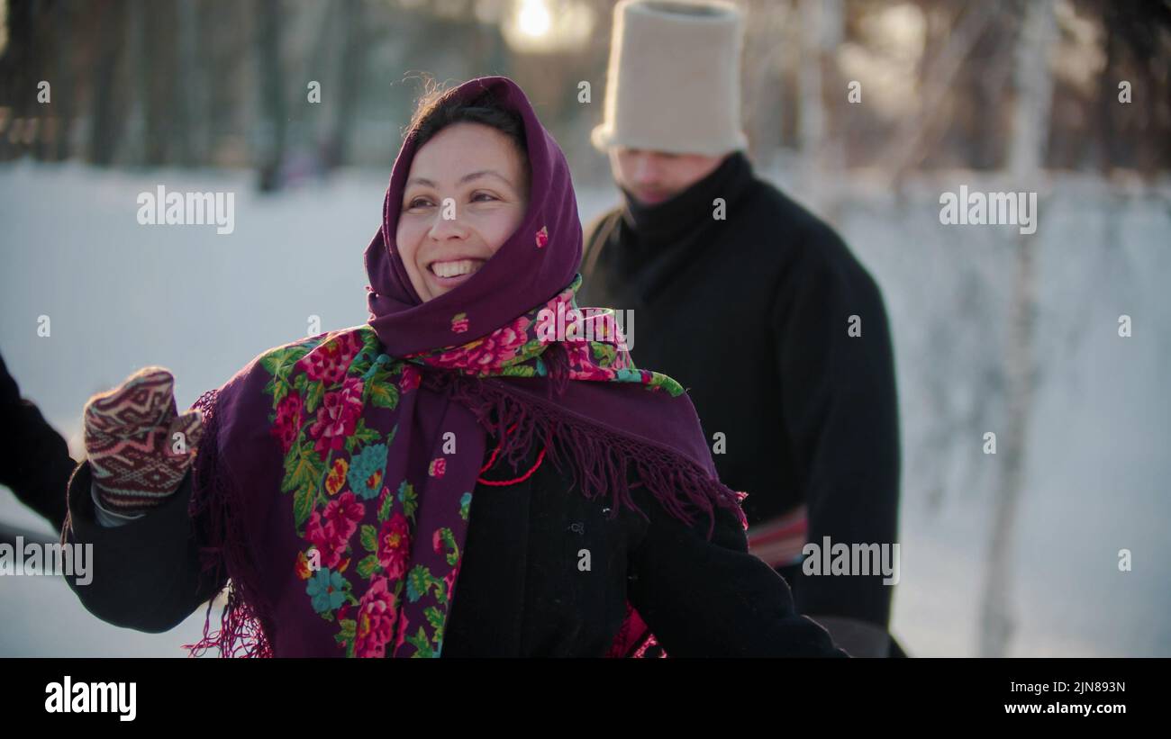 Russian folklore - russian people dancing outdoors at winter Stock ...