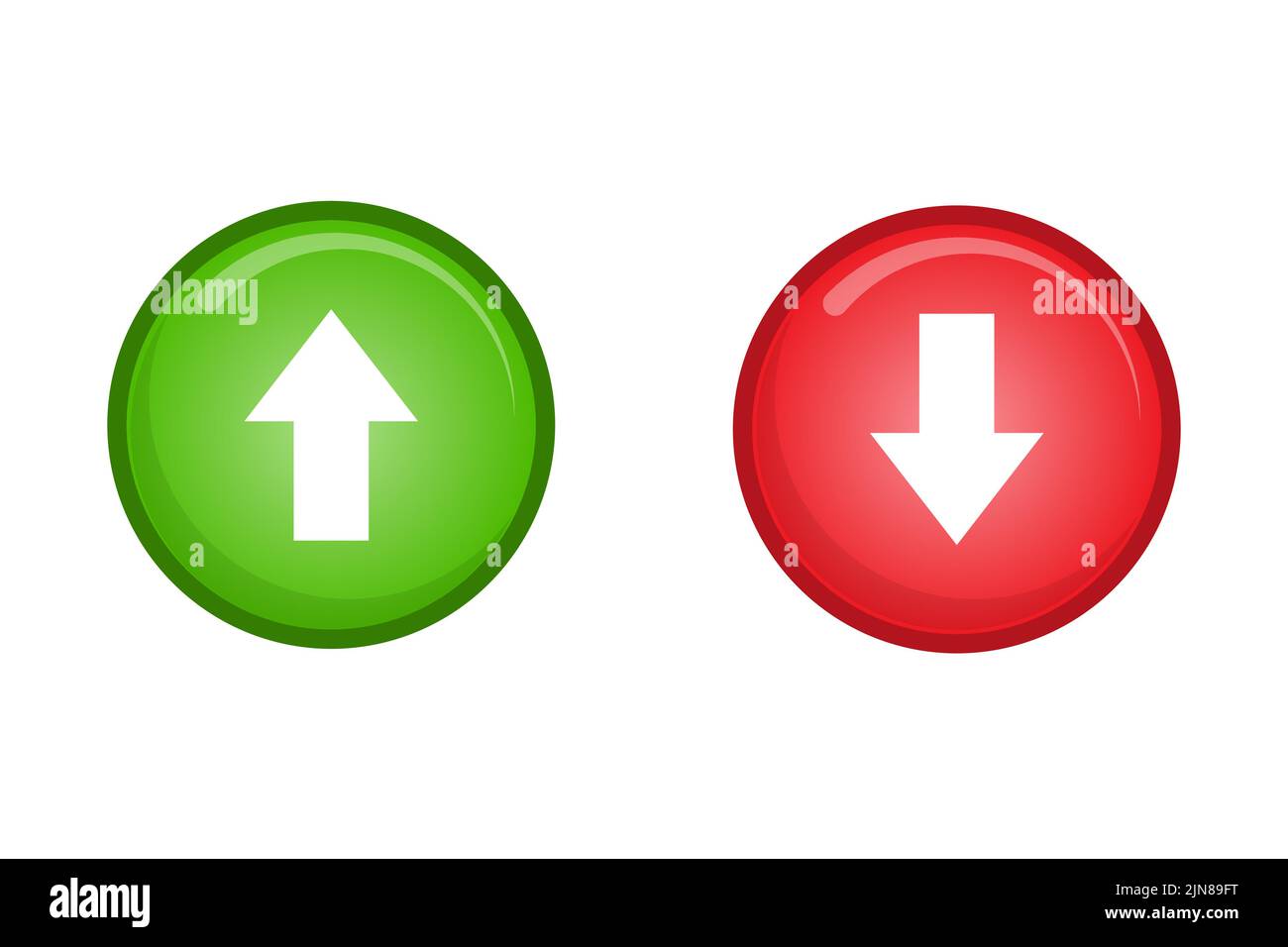 Arrow up on green circle and arrow down on red circle icon vector for ...