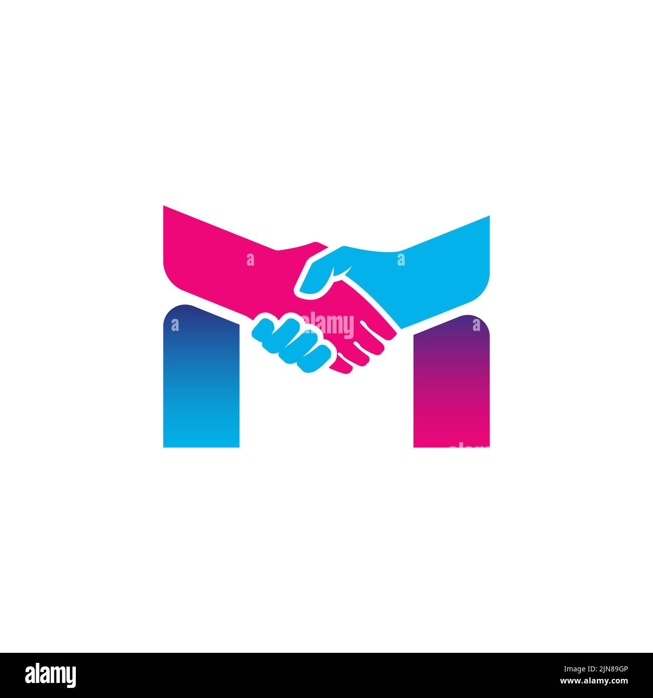 handshake logo isolated on letter M alphabet. Business partnership and ...