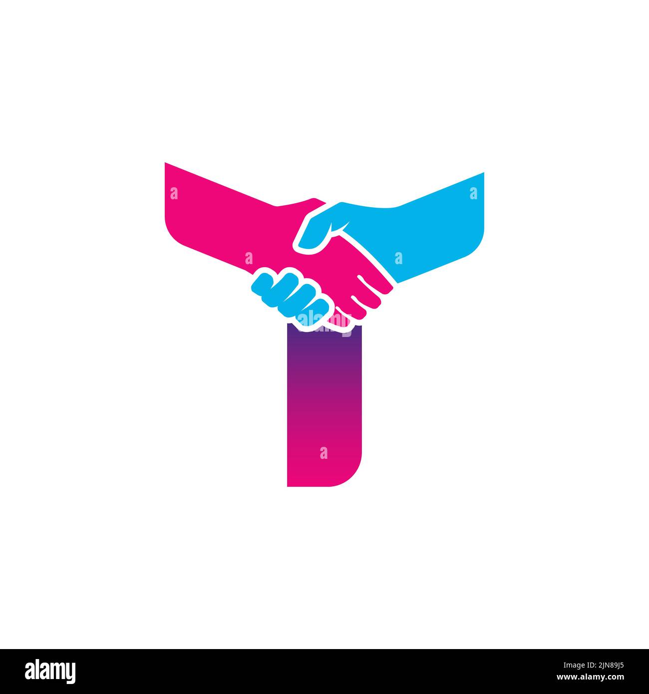 handshake logo isolated on letter T alphabet. Business partnership and ...