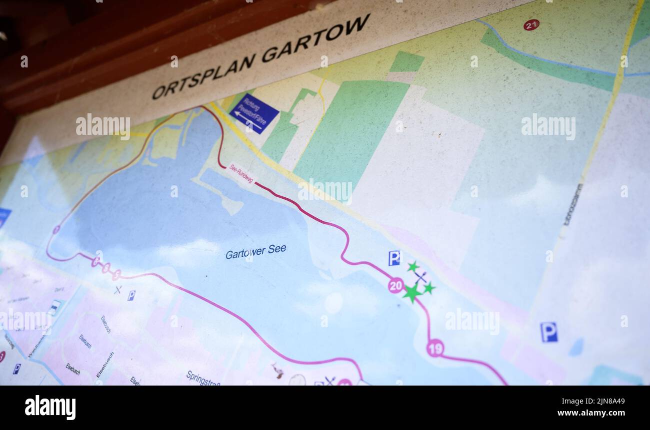 Gartow, Germany. 09th Aug, 2022. The map of Garton shows the town's ...