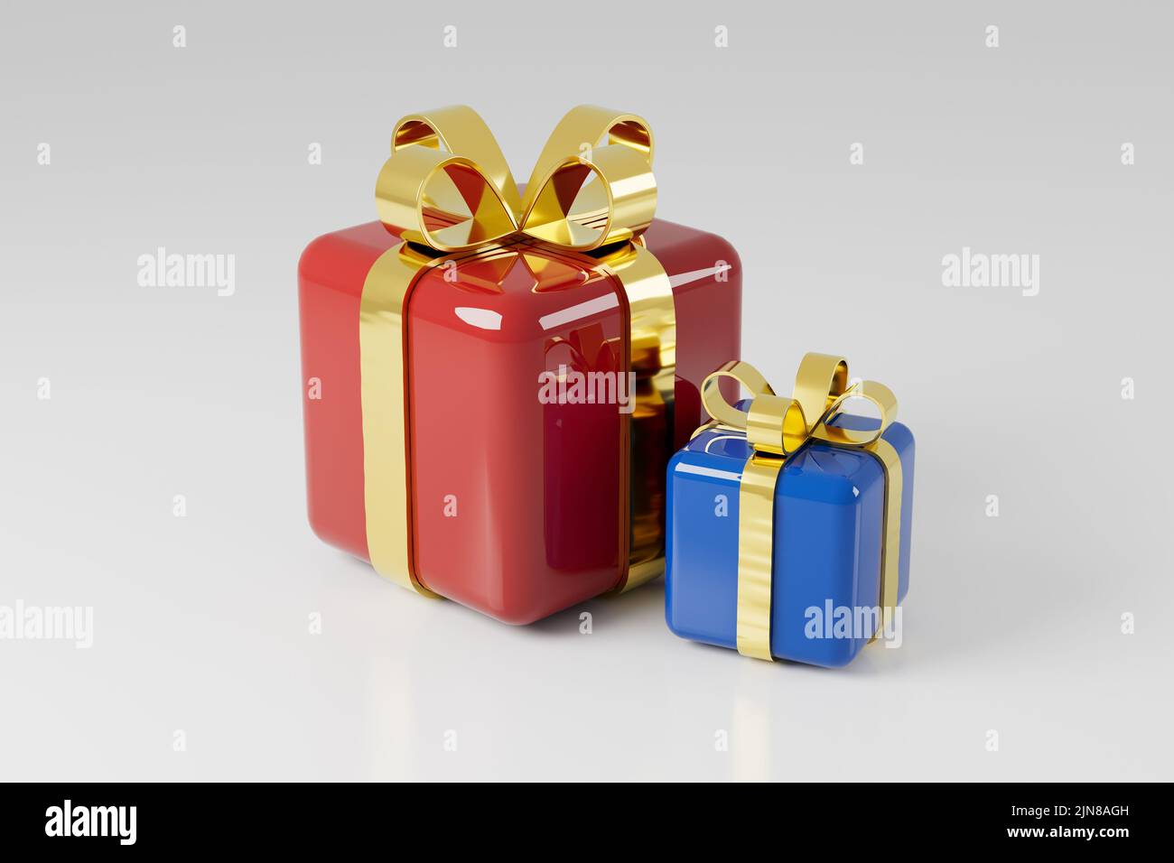 Christmas red and blue Gift Boxes with gold ribbons 3d render Stock ...