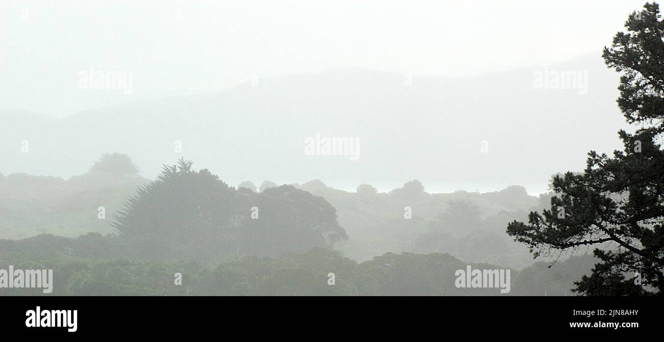 Farm landscape in rain Stock Photo - Alamy
