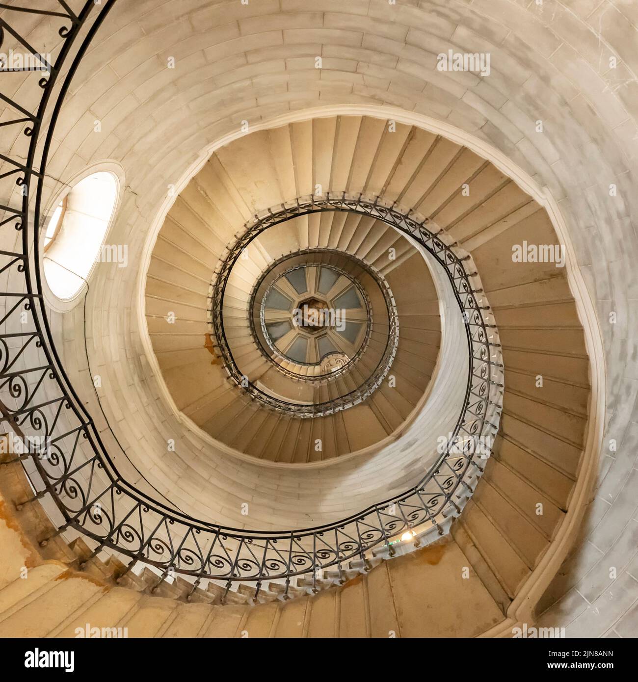 View of spiral staircase in famous Notre-dame-de-fourviere basilica ...