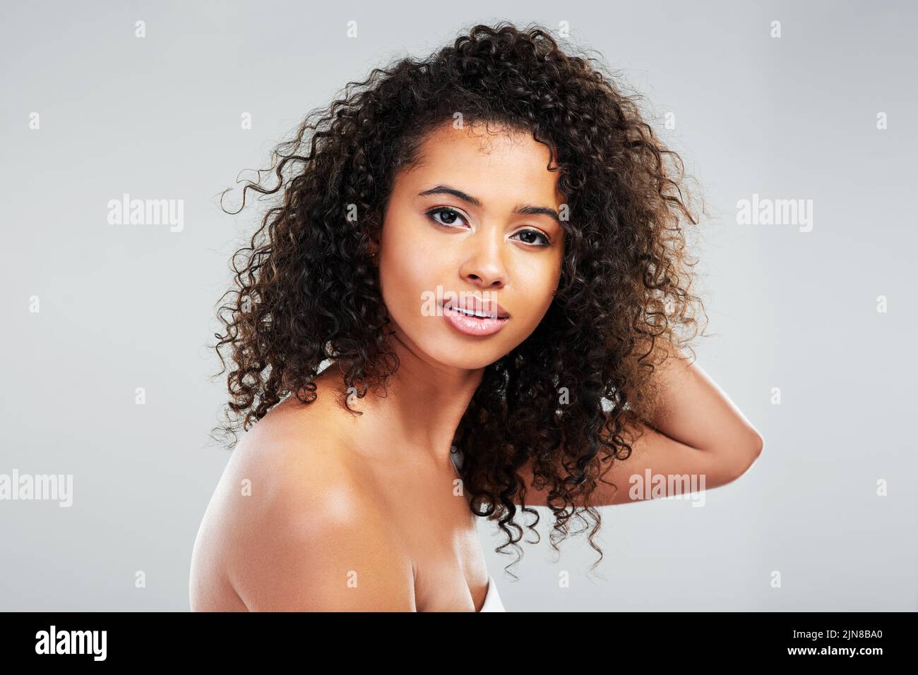 Shes got the look. Studio portrait of a beautiful young woman posing ...