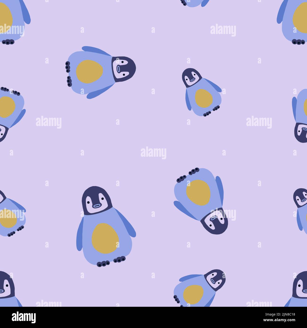 Cute family penguin seamless pattern. Penguin and purple background ...