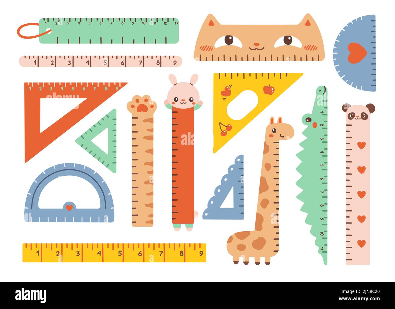 Cute rulers set kawaii isolated flat design vector Stock Vector Image ...