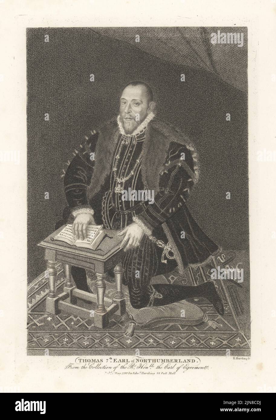 Thomas Percy, 7th Earl of Northumberland, kneeling on a cushion ...