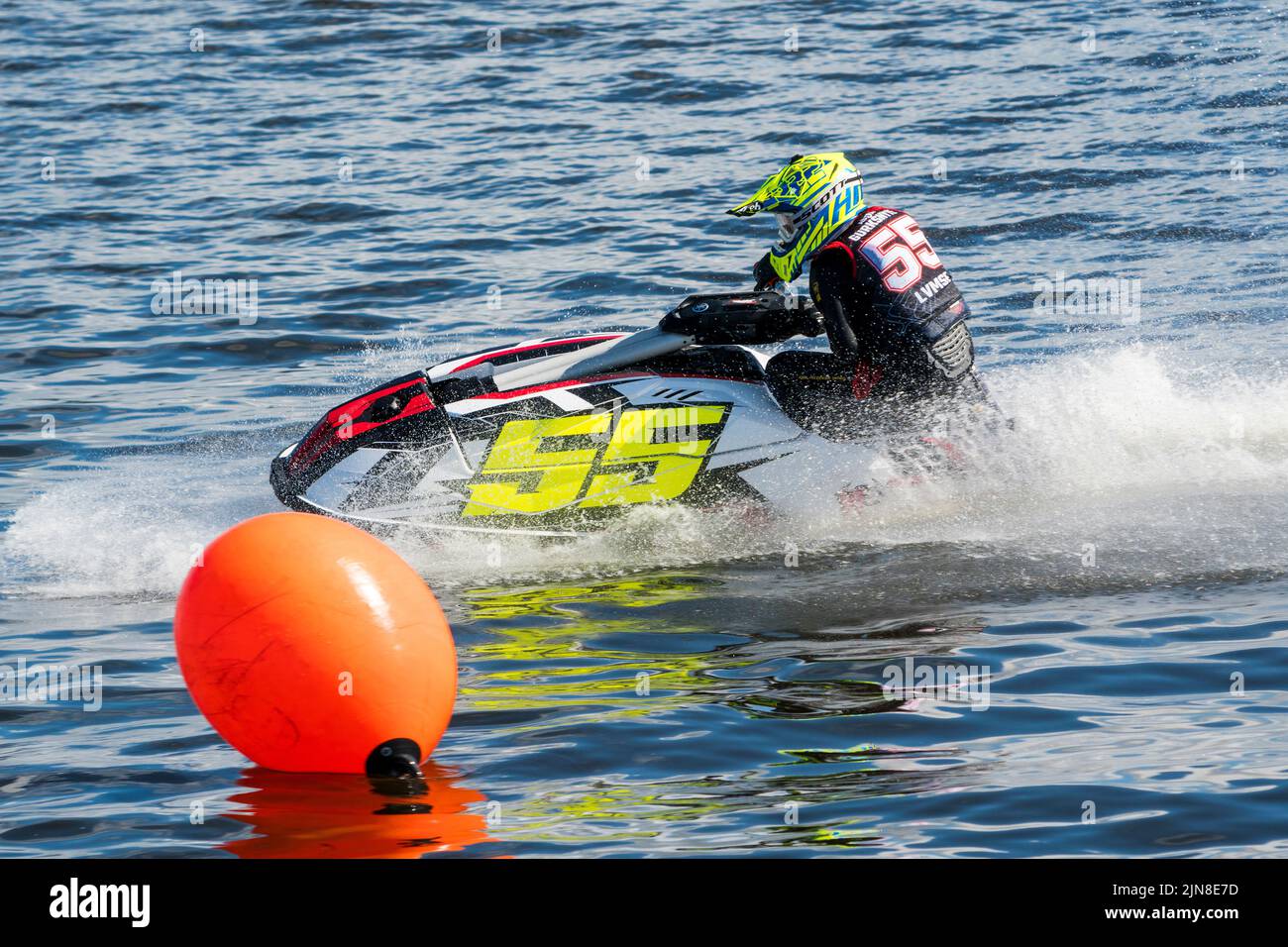 Kupiskis Lithuania 2022-08-07. Participants in the UIM Aquabike Baltic ...