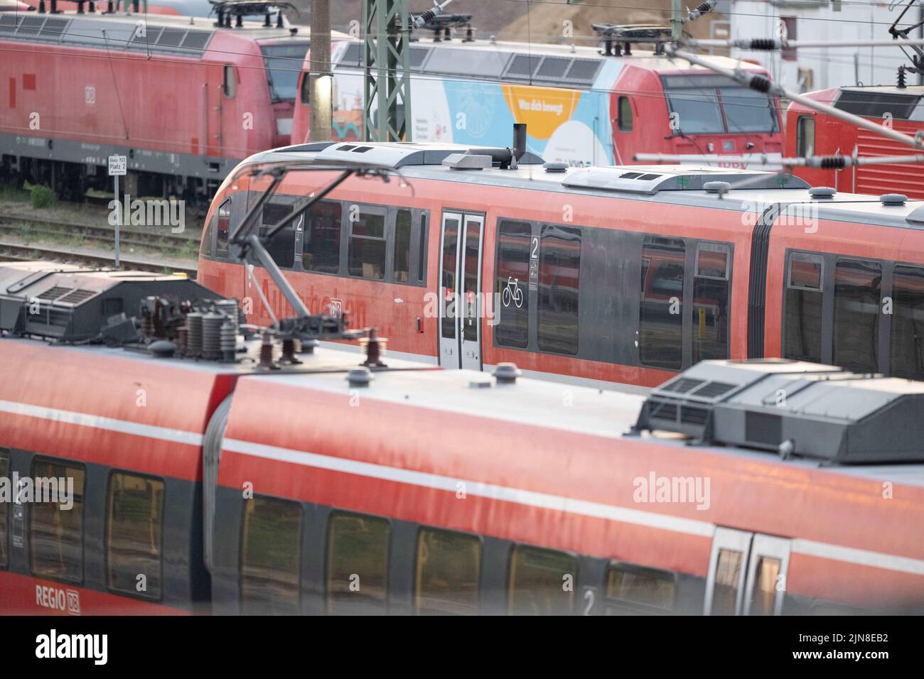 Dresden, Germany. 10th Aug, 2022. Deutsche Bahn (DB) trains stand on a ...